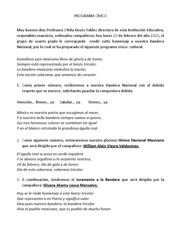 Programa Cívico Febrero 2023 | PDF