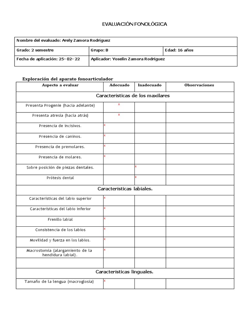 Evaluación Fonológica de Arely Zamora | PDF | Sonido | Cabeza y cuello ...