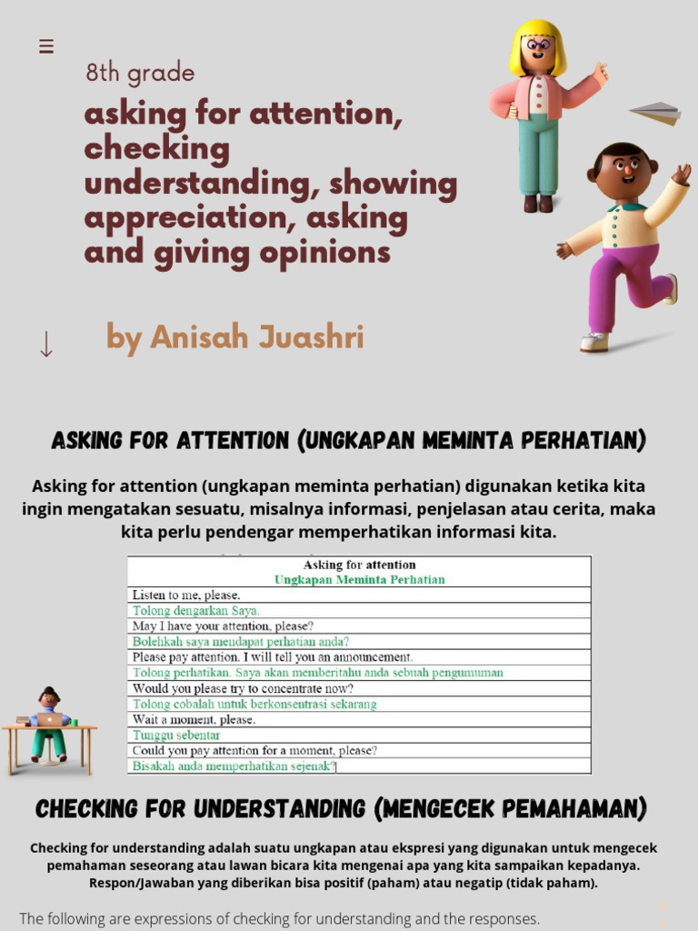 CHAPTER 1 - asking for attention, checking understanding, showing ...