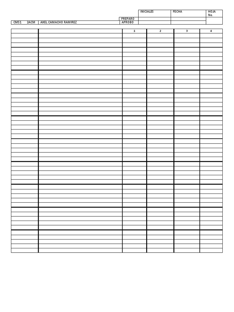 Tabla de 4 Columnas | PDF