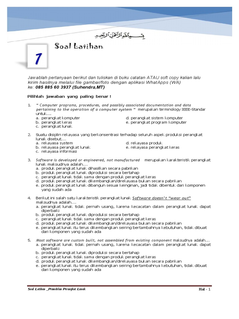1 - Latihan Bab 1 - 20 PG - Pemodelan - Perangkat - Lunak - XI RPL | PDF