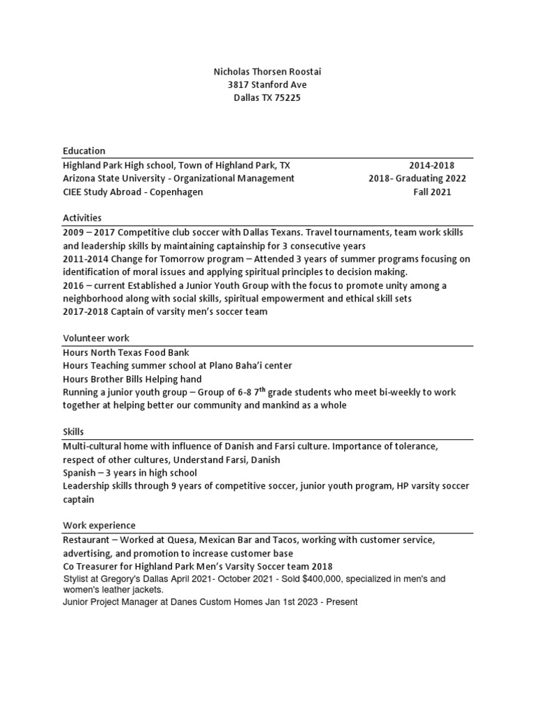 Nicholas Roostai Resume | PDF