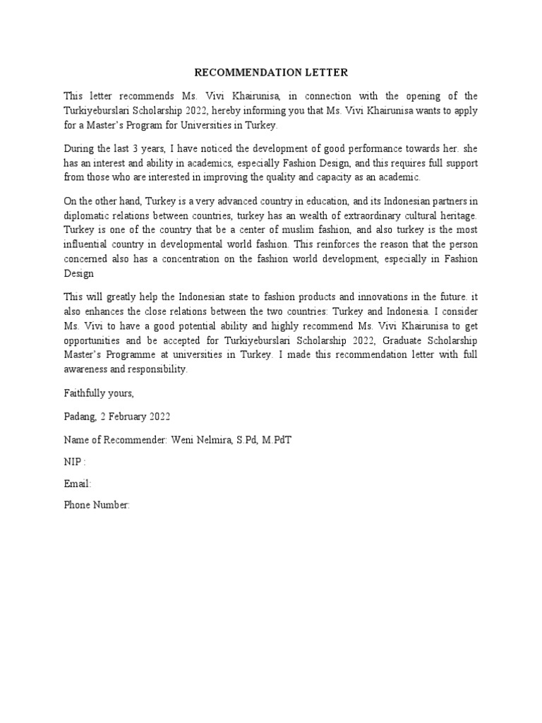 Recommendation Letter | PDF