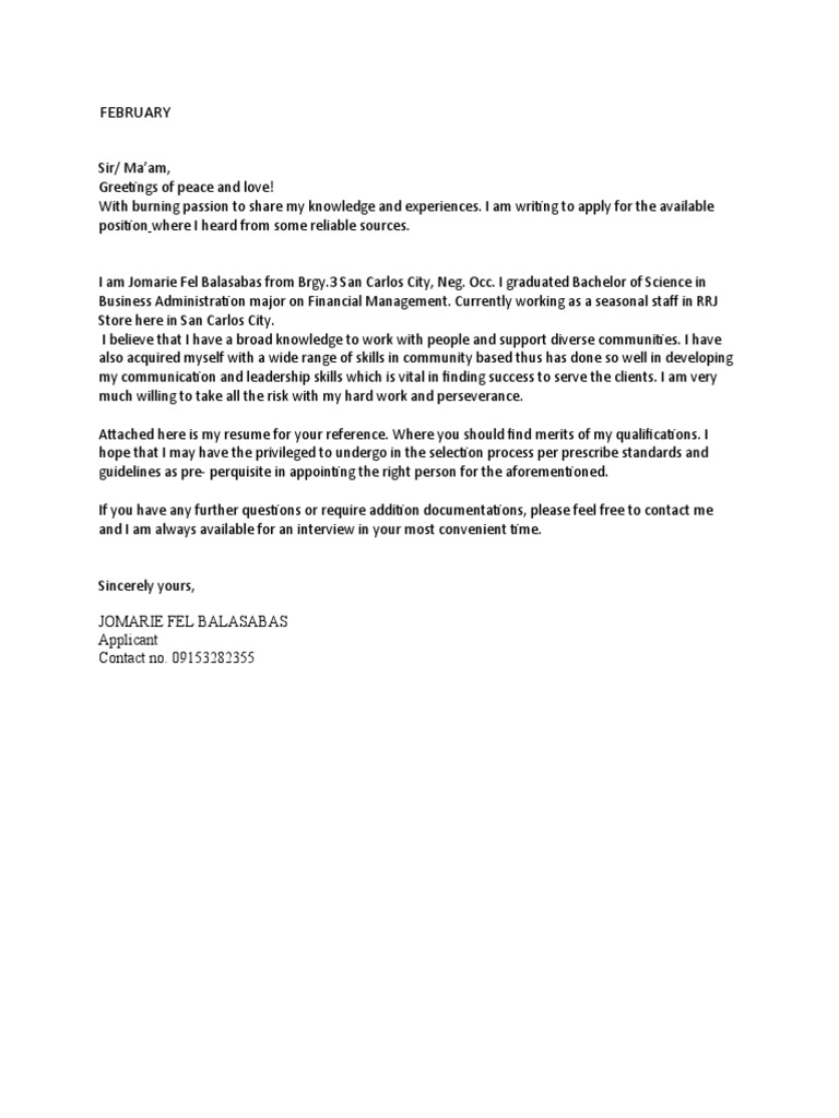 Fel - APPLICATION LETTER | PDF