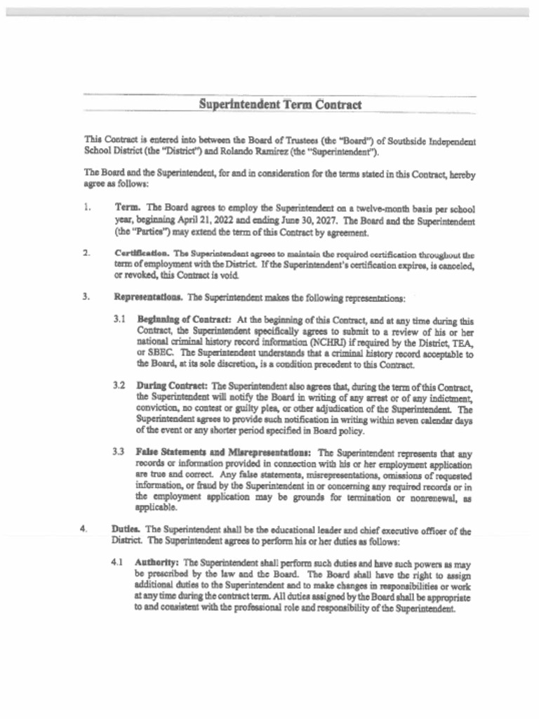 Southside ISD Superintendent Contract | PDF