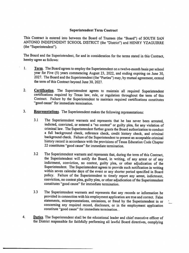South San ISD Superintendent Contract | PDF