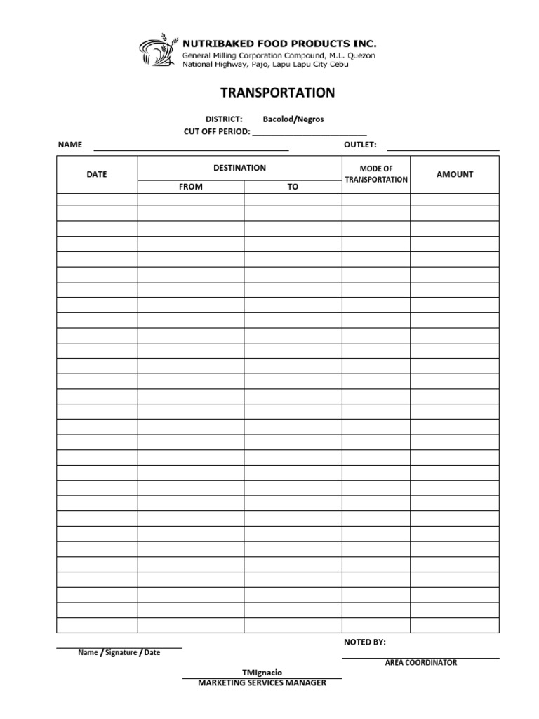 Transportation Form 2023 | PDF
