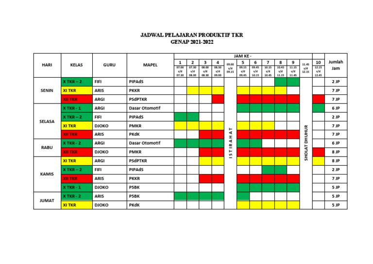 JADWAL MAPEL TKR 2021-2022 Semester Genap | PDF