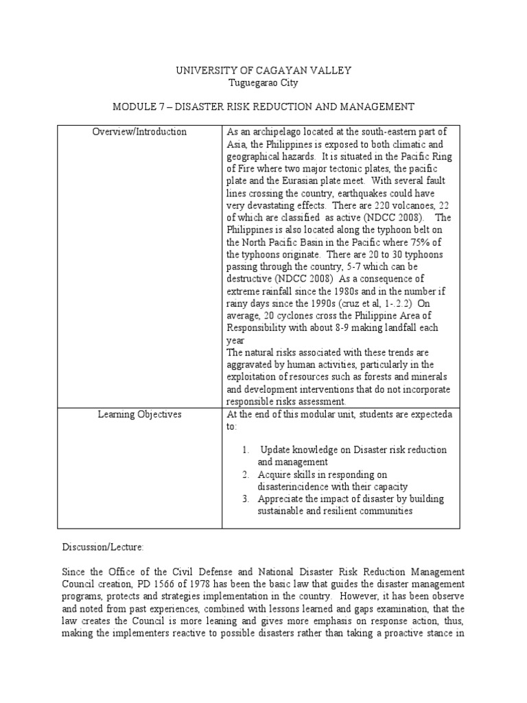 NSTP Module 7th DISASTER - Students | PDF | Disaster Risk Reduction ...