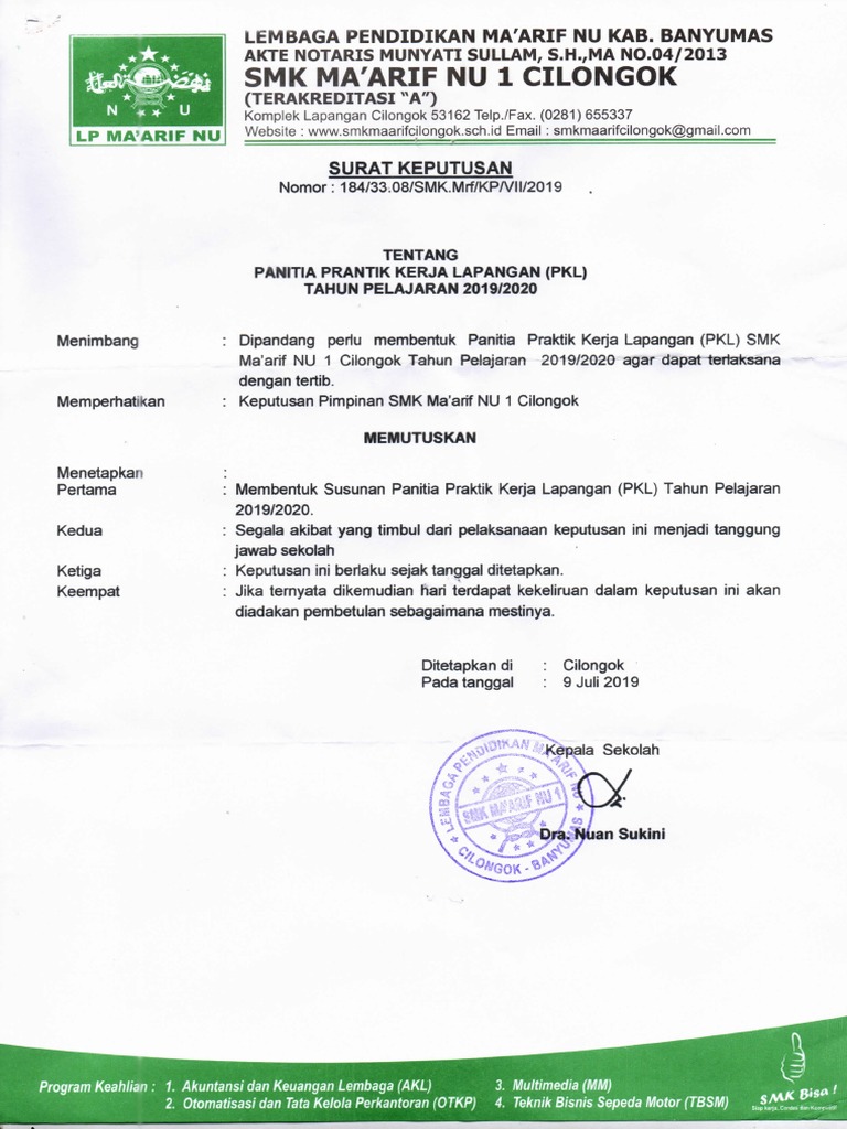 SK_Panitia_PKL_2019_2020_Siti Rokhmah | PDF