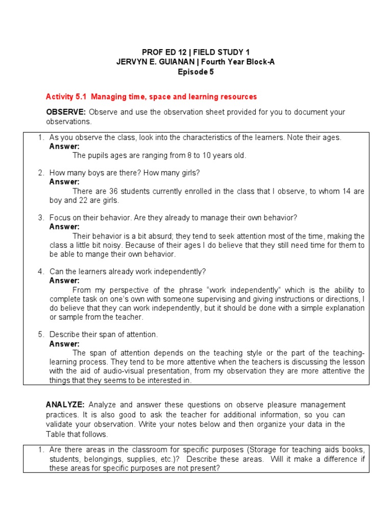 Managing the Classroom: Observing Effective Classroom Management ...