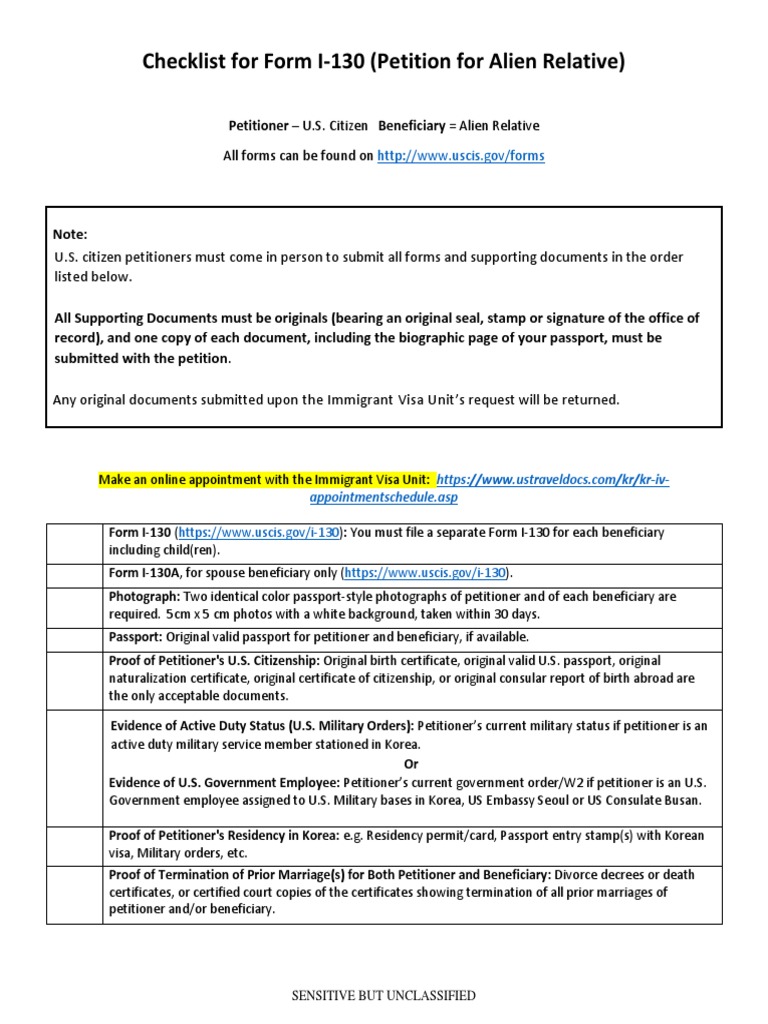 I 130 Checklist | PDF | Travel Visa | Government And Personhood