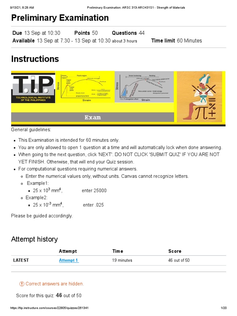 Preliminary Examination - ARSC 313 ARCH31S1 Strength of Materials | PDF | Elasticity (Physics ...