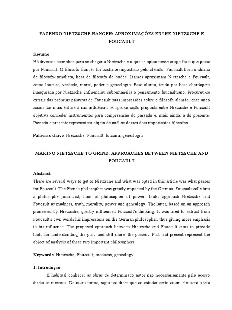 Nietzsche e Foucault: Loucura e Poder | PDF | Friedrich Nietzsche ...