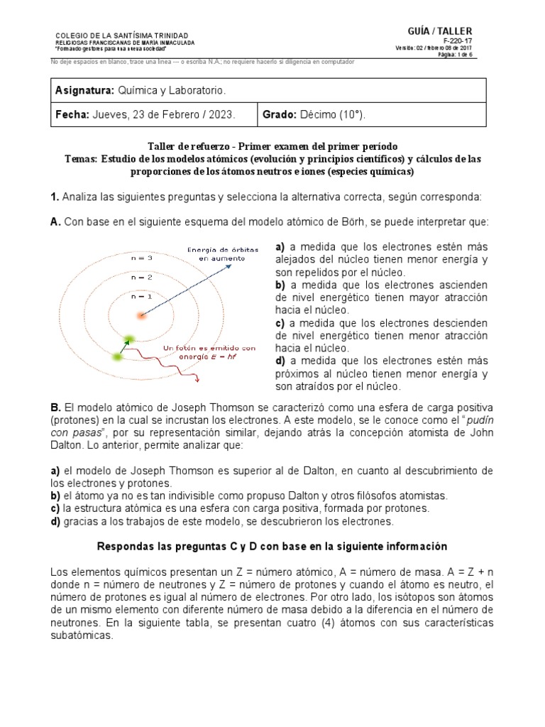 Taller de Química: Modelos Atómicos | PDF | Átomos | Núcleo atómico