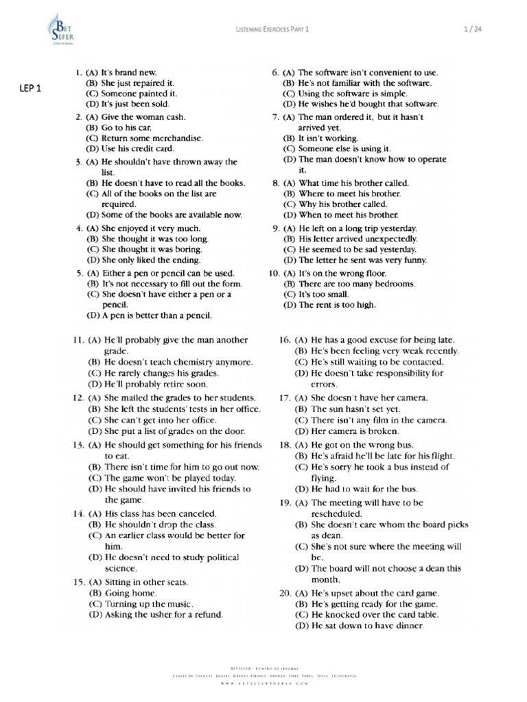 TOEFL - Listening Exercices Part | PDF