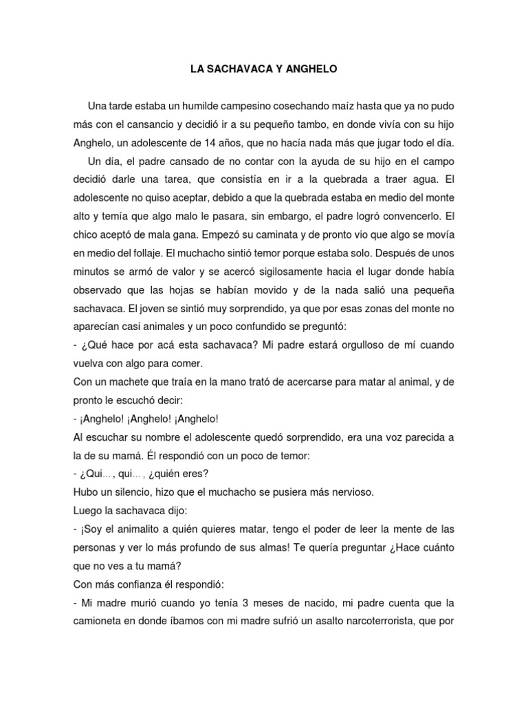 Cuento. La Sachavaca y Anghelo-2022 | PDF