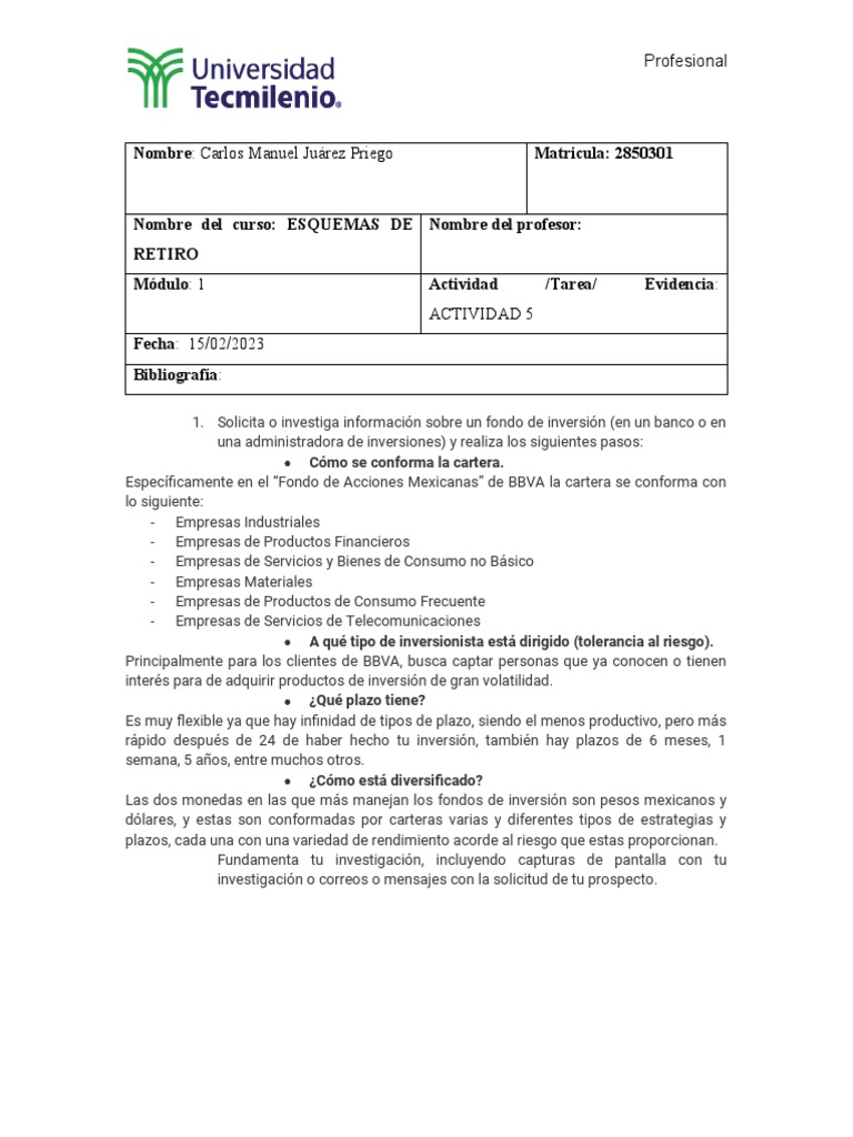 Actividad 5 Esquemas de Retiro | PDF