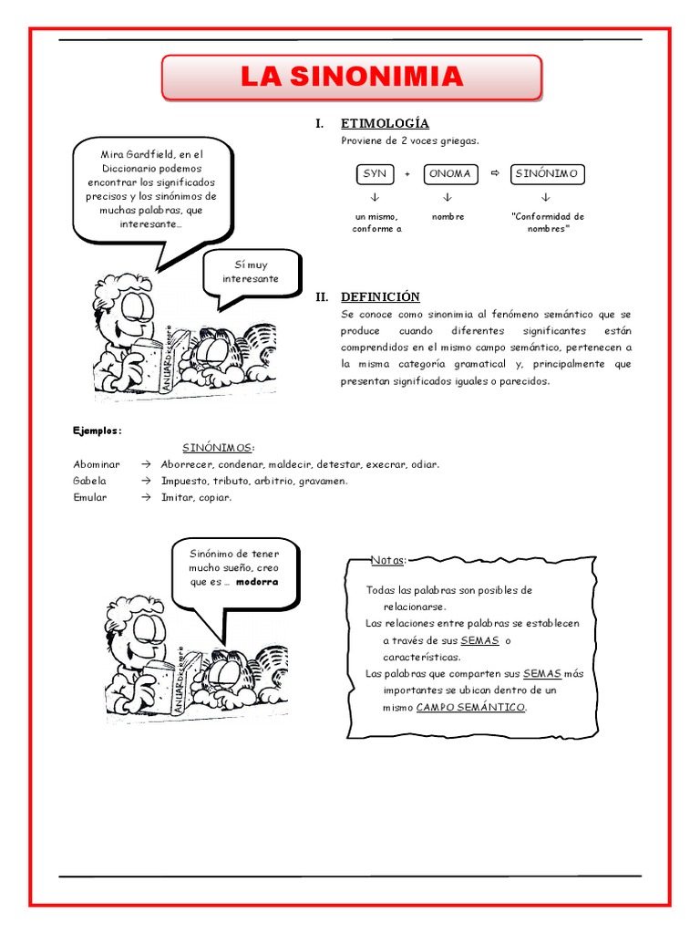 La Sinonimia | PDF | Parte del discurso | Palabra