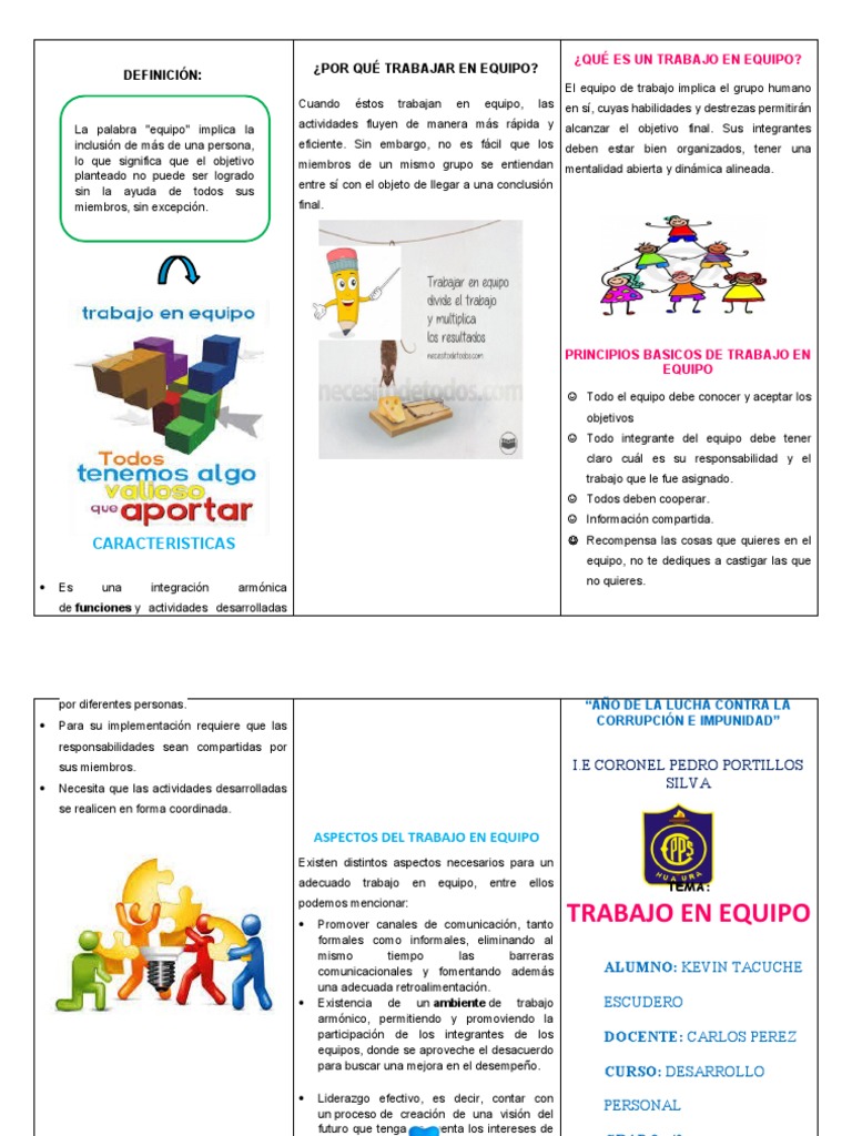 triptico trabajo en equipo | PDF | Liderazgo | Cognición