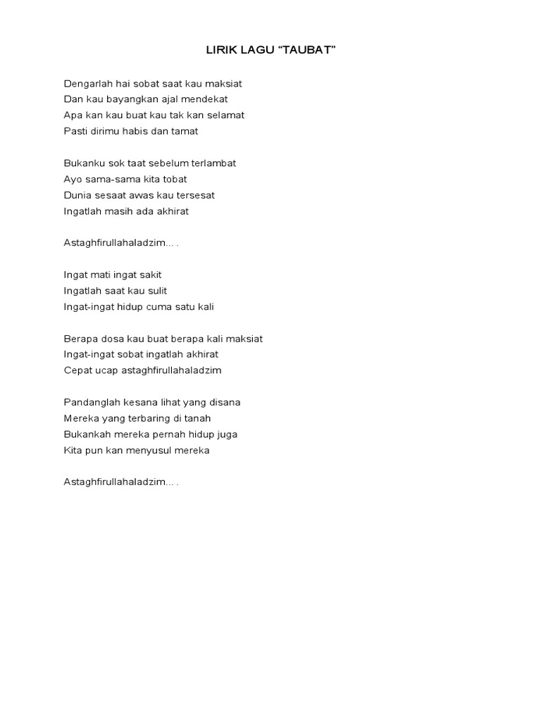 Lirik Lagu Taubat dan Pamekasan Hebat | PDF