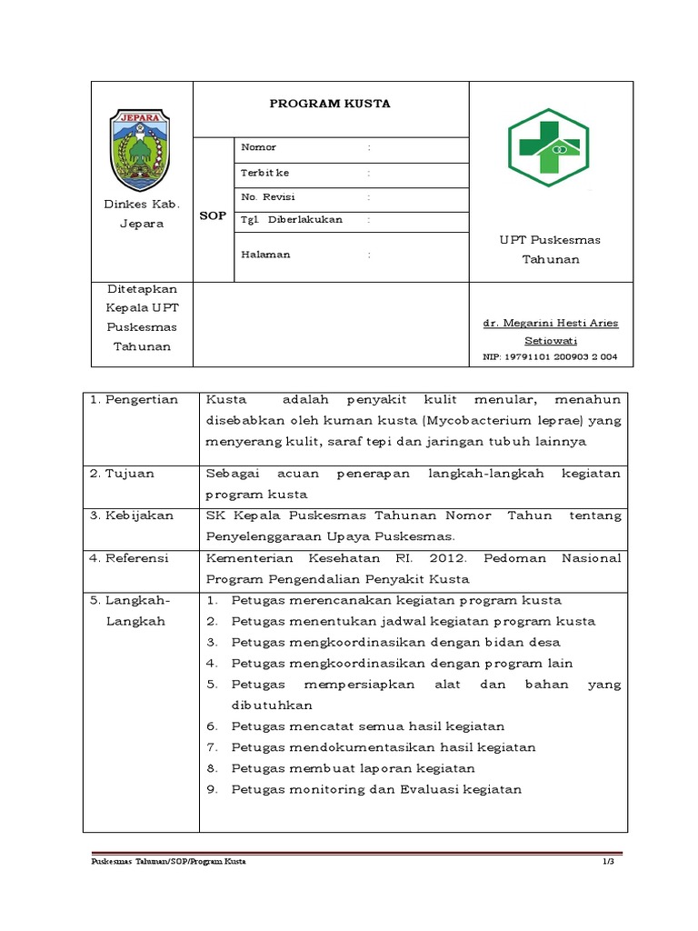 SOP PROGRAM KUSTA New (2) PUSKESMAS | PDF | Pengembangan Diri