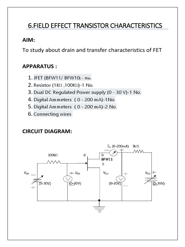 6.field Effect Transistor Characteristics: To Study About Drain and Transfer Characteristics of ...