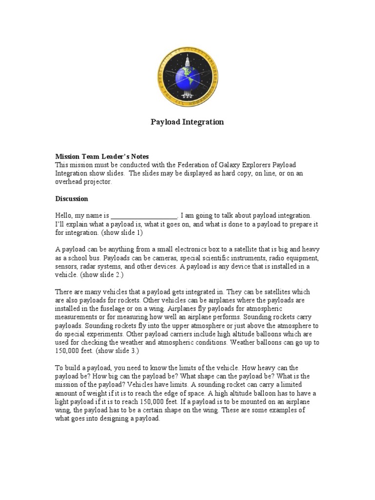 Payload Integration: Mission Team Leader's Notes | PDF | Payload | Rocket