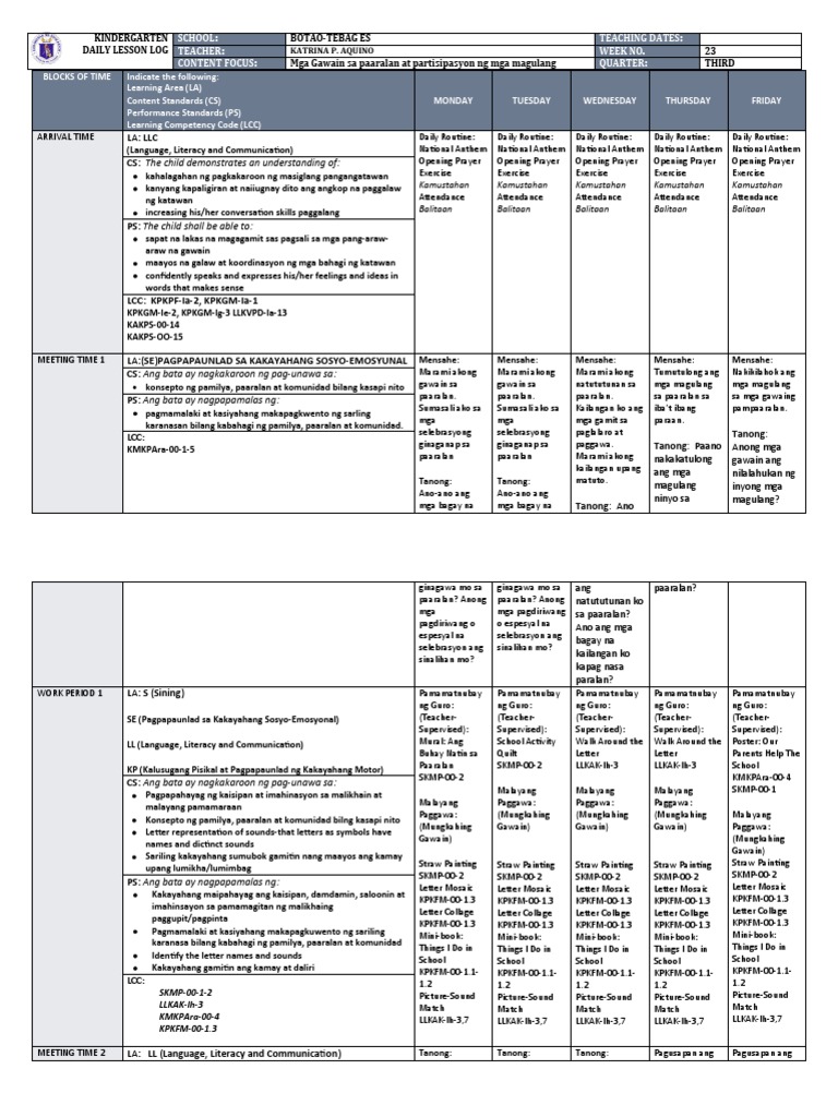 DLL Kinder Q3 W3 | PDF