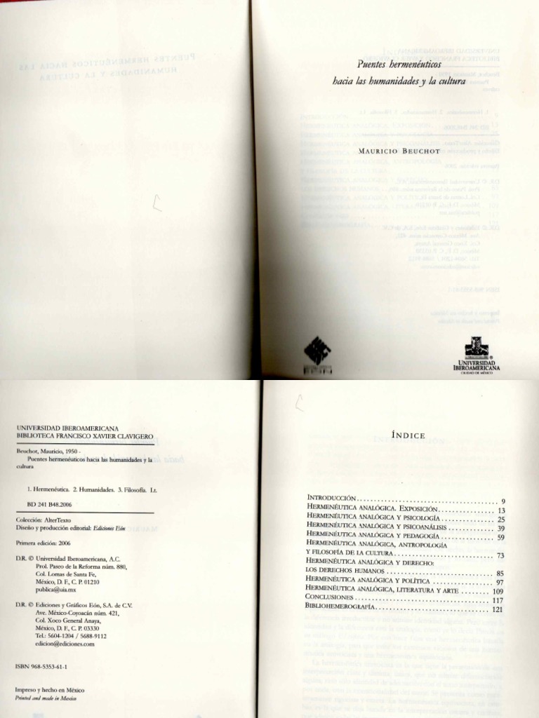HERMENÉUTICA ANALÓGICA. EXPOSICIÓN, en Puentes Hermenéuticos. Beuchot | PDF