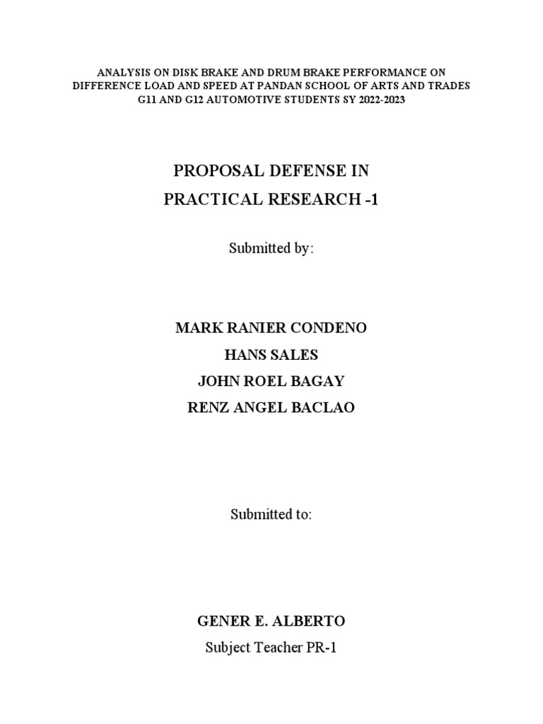 Proposal Defense in Practical Research - 1: Submitted by | PDF | Brake ...