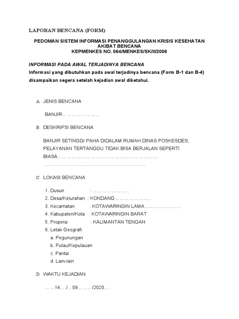 BENCANA - FORM LAPORAN BENCANA (B1 Dan B4) | PDF