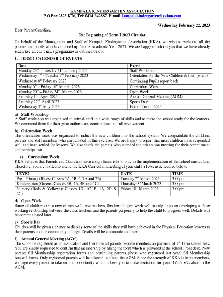Beginning of Term L Circular To Parents | PDF