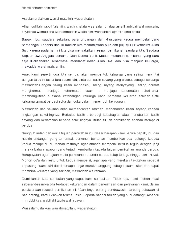 Kata Sambutan Pernikahan | PDF