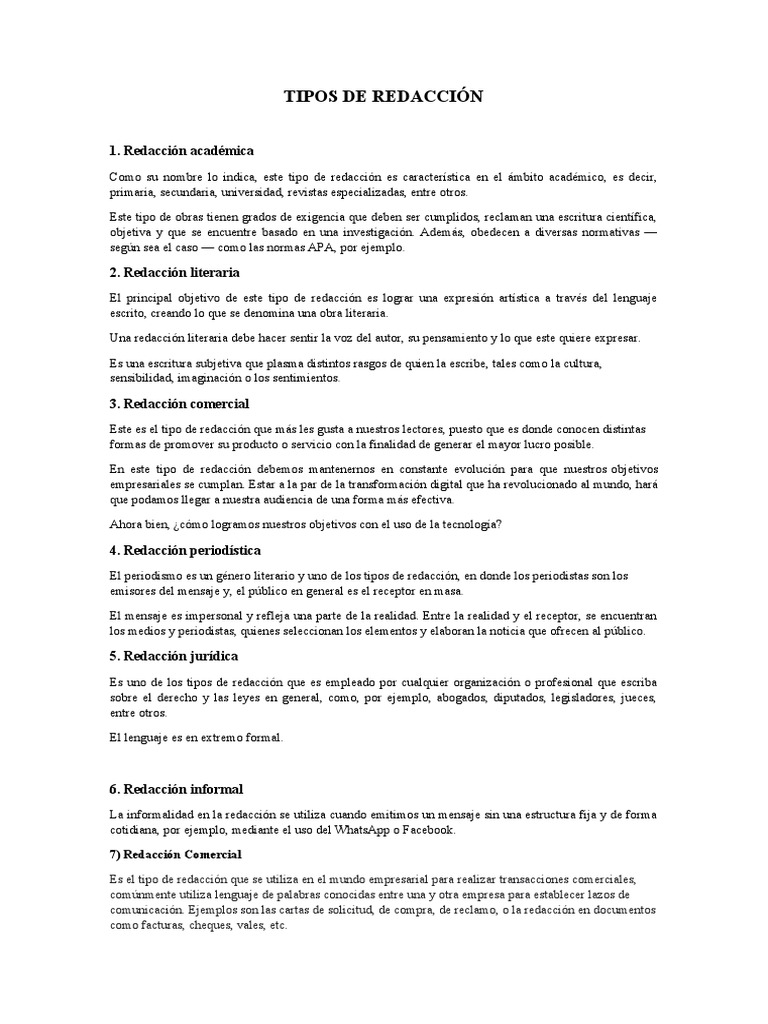 Clasificación de Tipos de Redacción | PDF | Comunicación