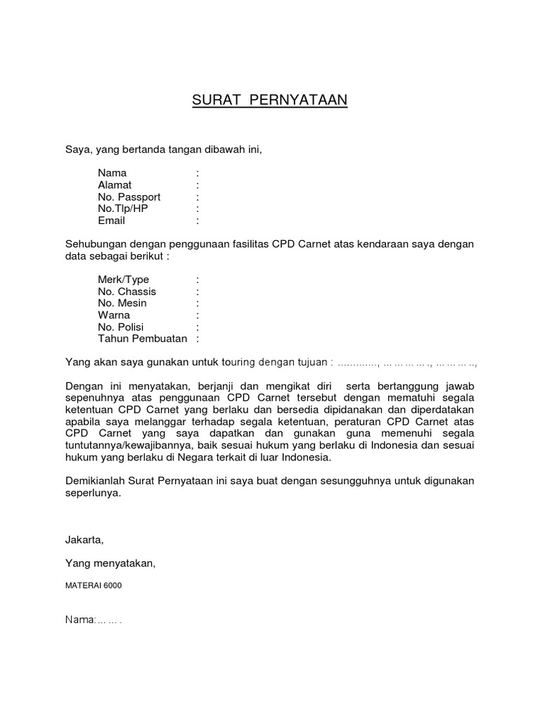 SURAT PERNYATAAN CPD Carnet | PDF