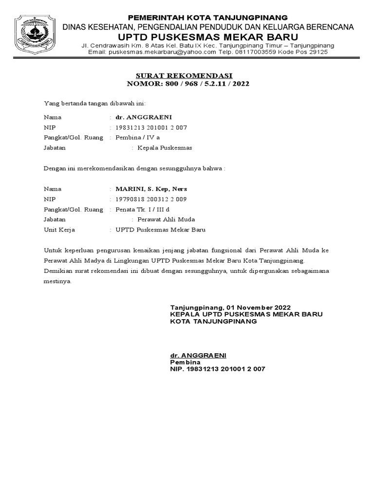 Surat Rekom Kenaikan Jenjang | PDF