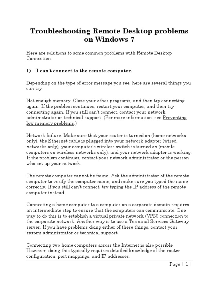 Troubleshooting Remote Desktop Problems On Windows 7 | PDF | Remote ...