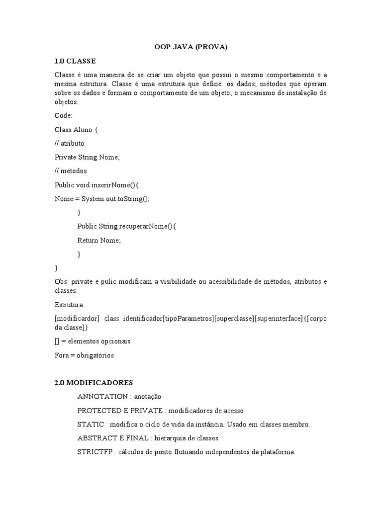 Resumo Java | PDF | Classe (programação de computadores) | Método ...