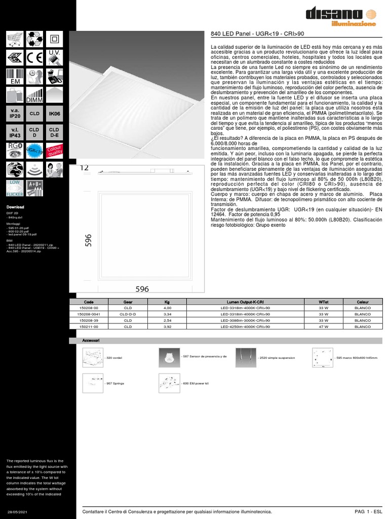 840 LED Panel - UGRx19 - CRIx90 ESL | PDF | Diodo emisor de luz ...