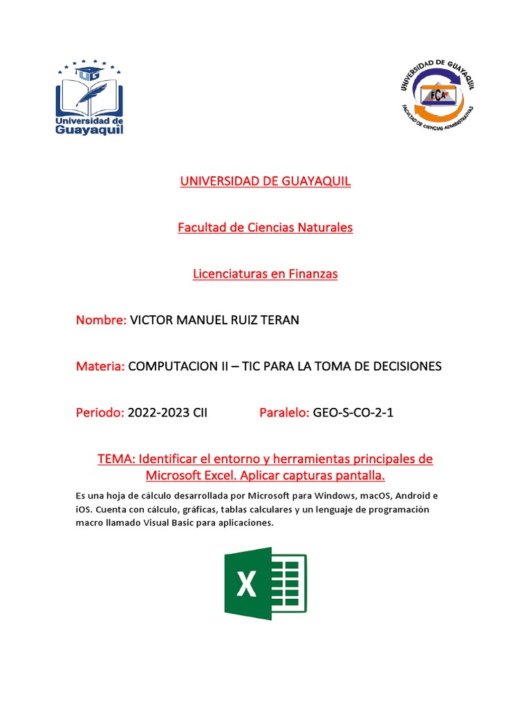 Tarea 9 - Identificar Entorno de Excel | PDF | Microsoft Excel | Microsoft Windows