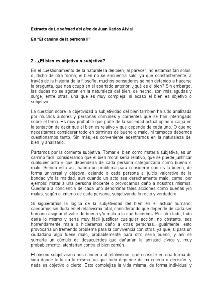 El Bien Es Objetivo o Subjetivo (J. C. Alvial - Libro Persona II) | PDF ...
