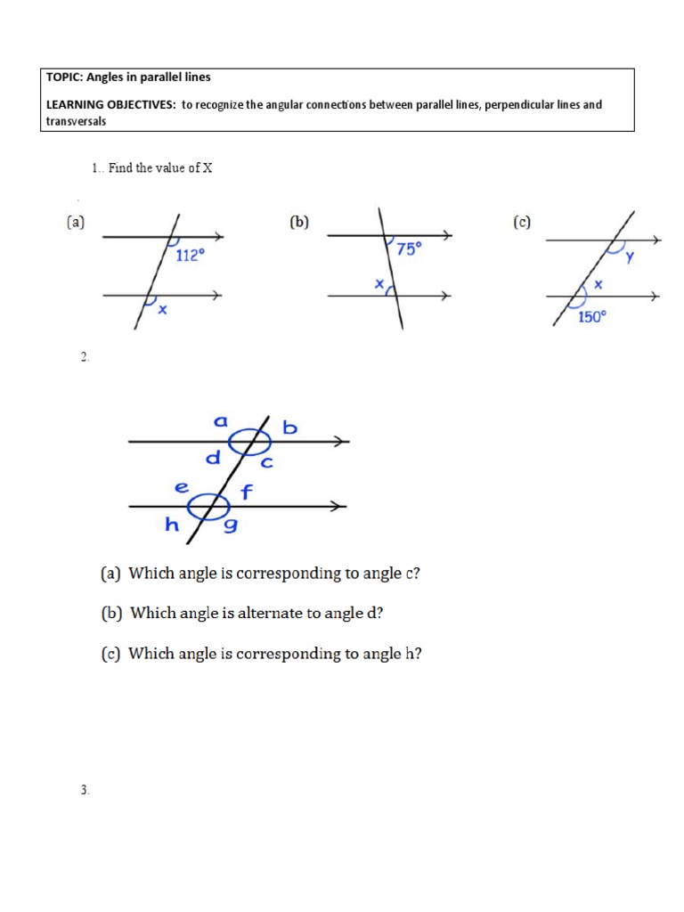 Angles in Parallel Lines | PDF