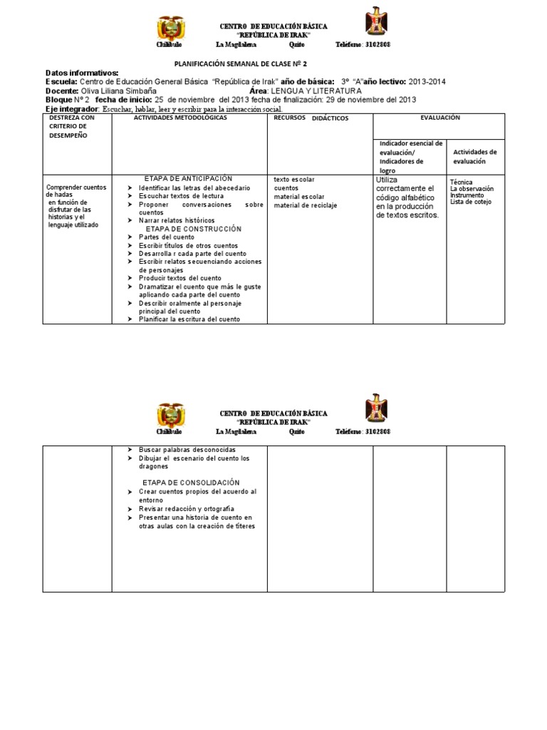 Plan de Clase 9 y 10 | PDF | Evaluación | Educación primaria