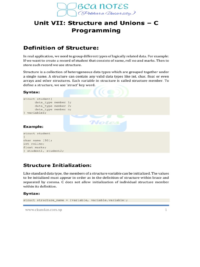 Structure and Union in C Language | PDF