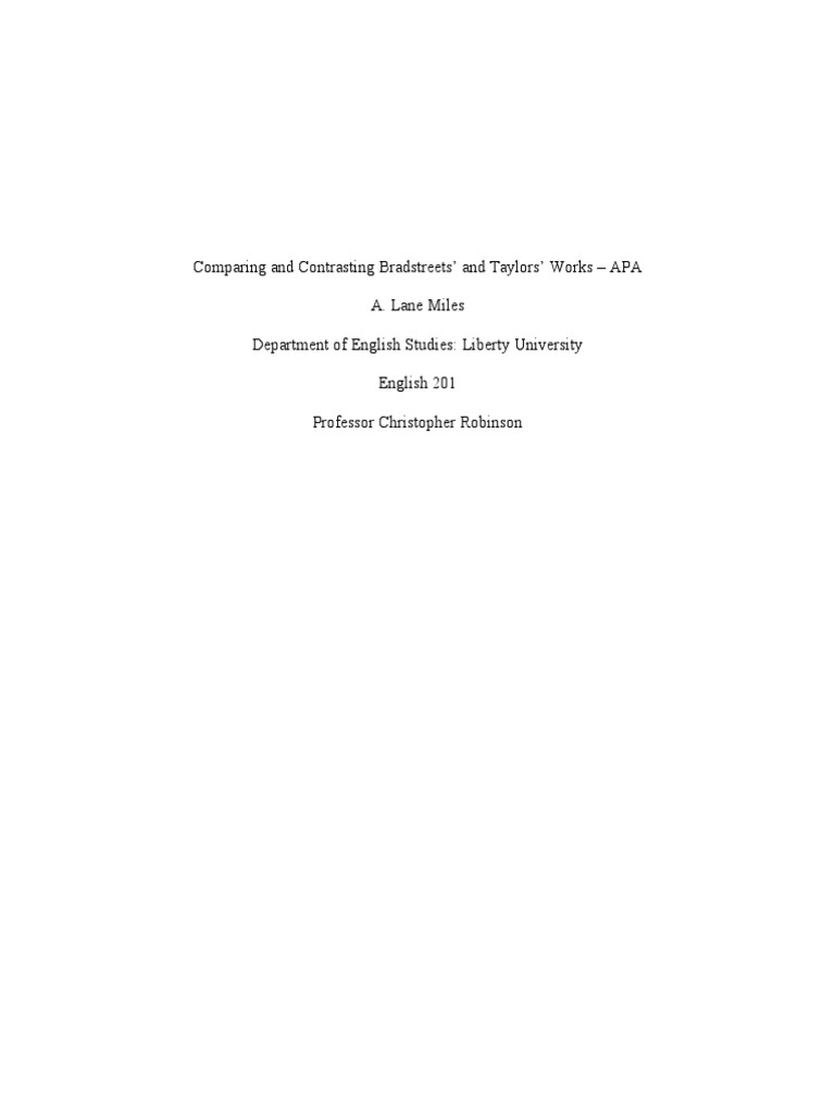 Contrasting Bradstreet and Taylor's Poetry | PDF | Poetry | Puritans