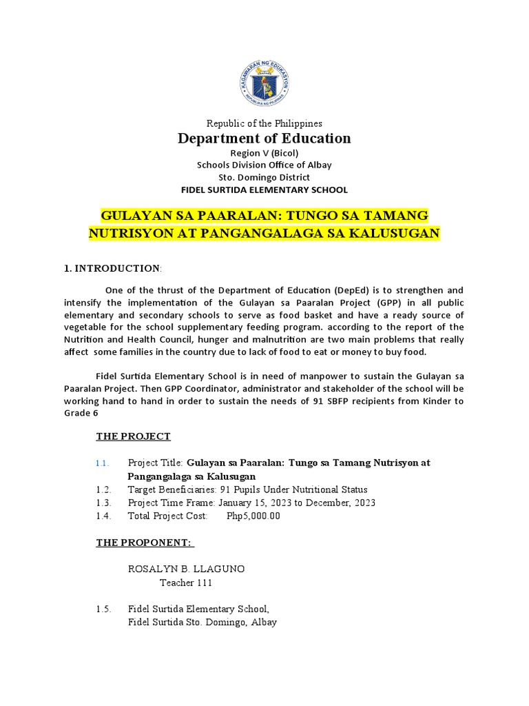 A Gulayan Sa Paaralan Project Proposal For Feeding Program | PDF ...
