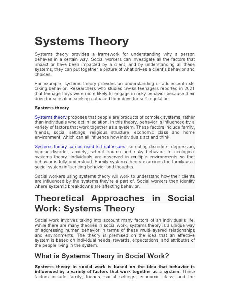 Systems Theory Pdf Social Work Mental Health