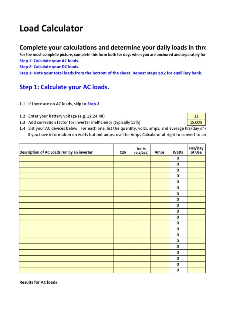 Excel Load Calculator | PDF | Alternating Current | Power Inverter