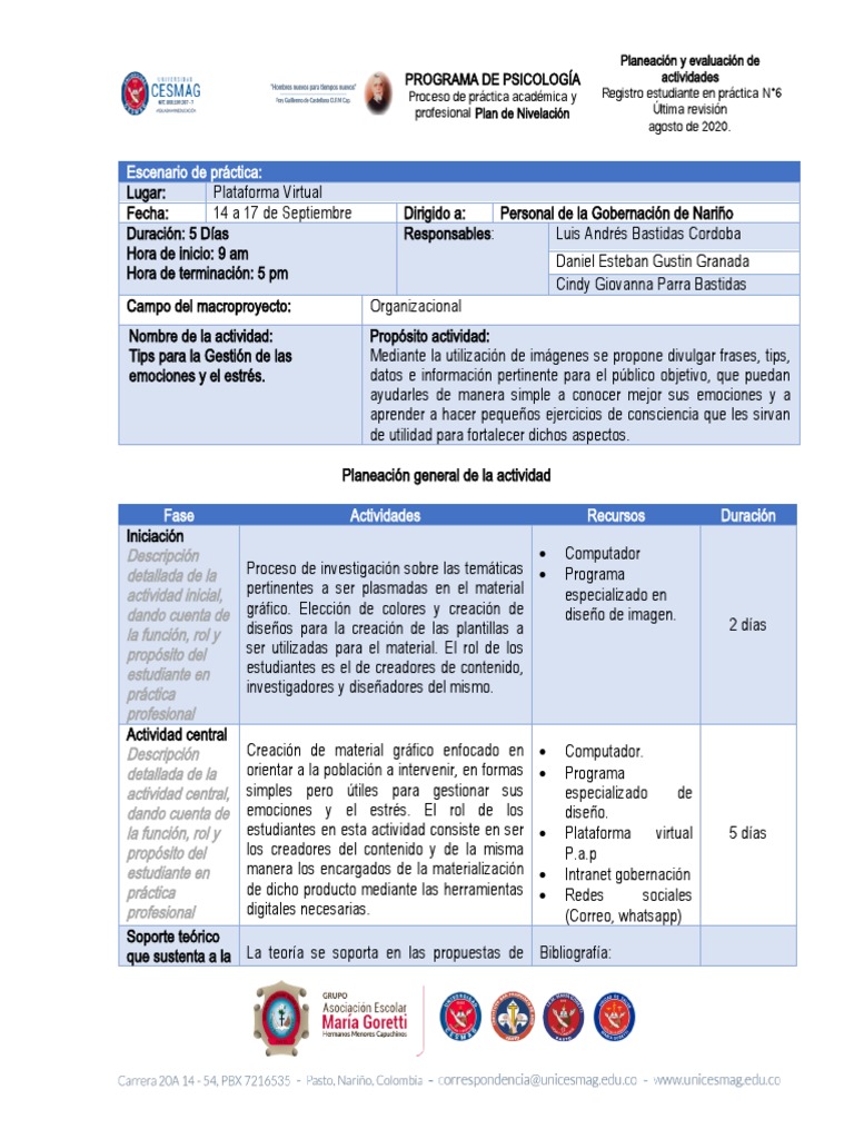 Gestión Emocional en Gobernación Nariño | PDF | Evaluación | Planificación